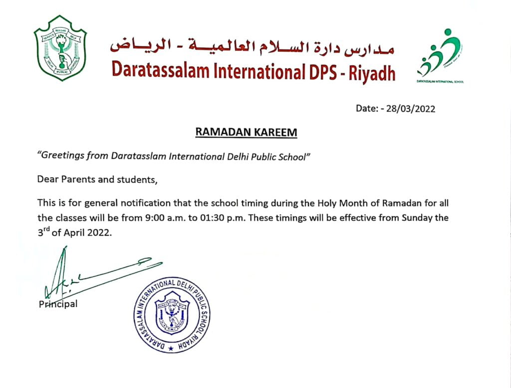 RAMADAN TIMINGS (2022-23) – DPS Riyadh